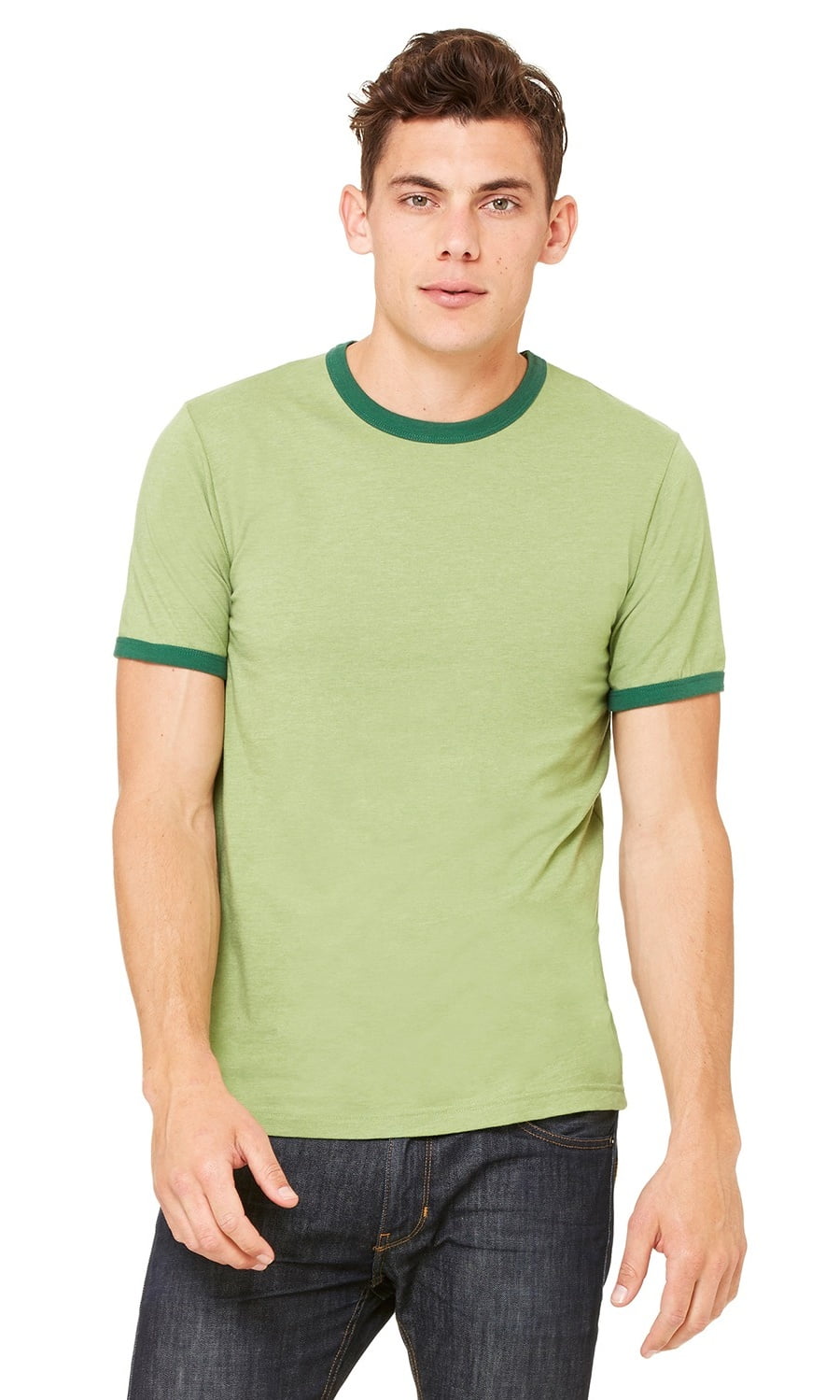 The Bella + Canvas Mens Jersey Short Sleeve Ringer T-Shirt - HTHR GREEN ...