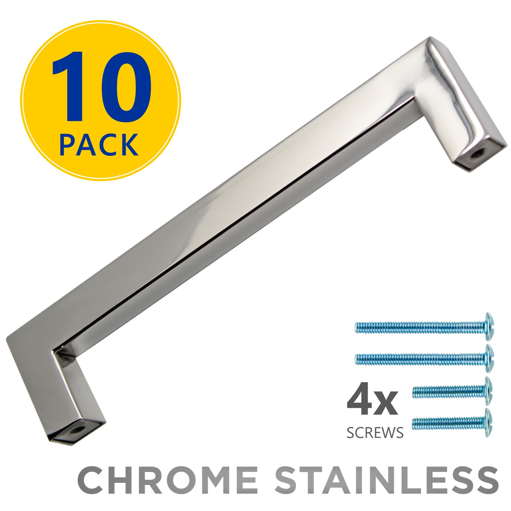 10 Pack | Chrome Polished Square Bar Cabinet Pulls: 5" Hole Center ...