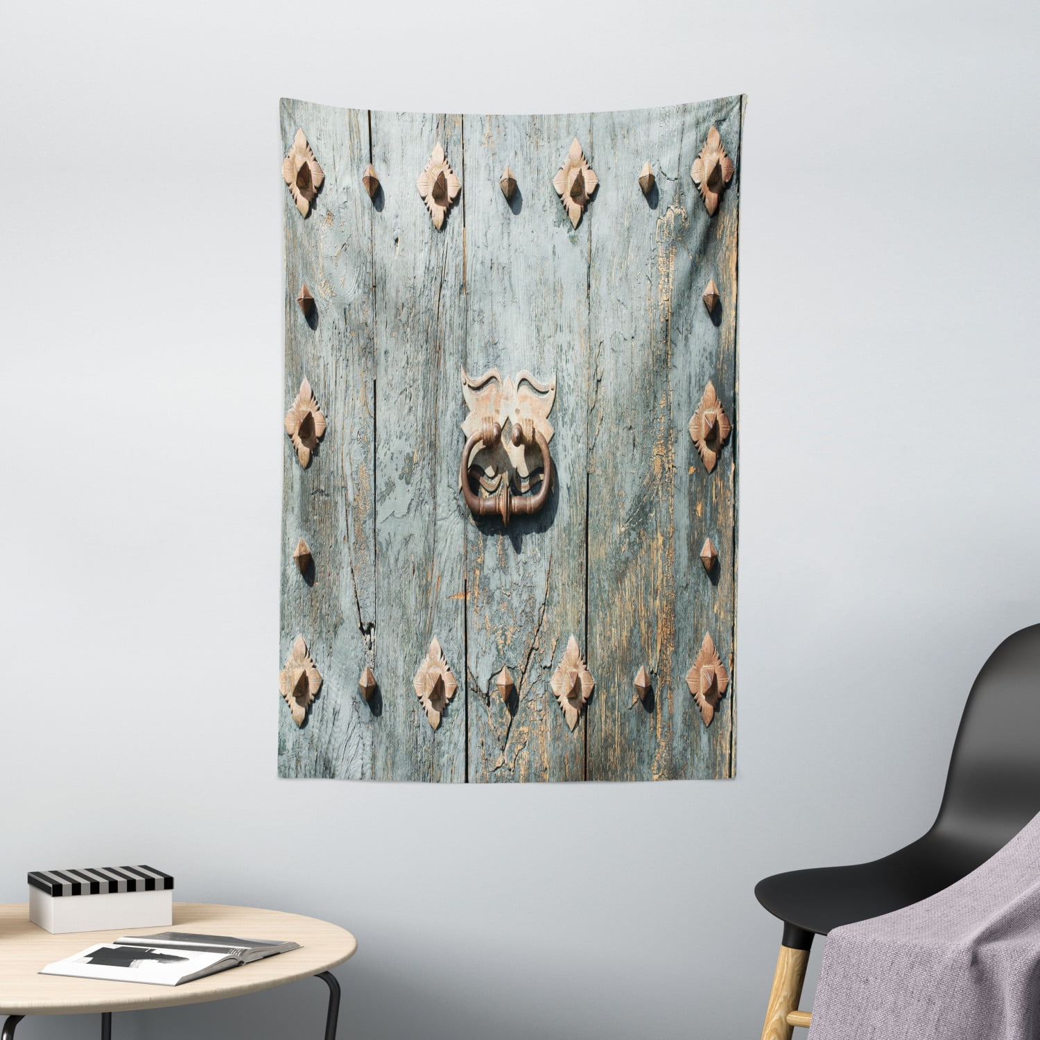 Rustic Tapestry, European Cathedral with Rusty Old Door Knocker Gothic ...
