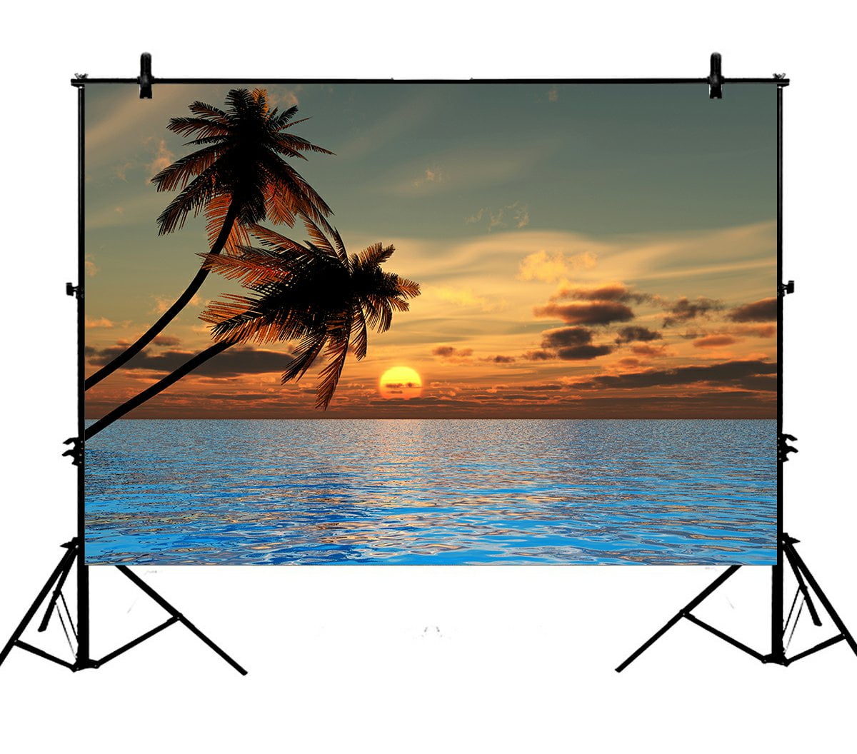 PHFZK 7x5ft Tropical Seascape Backdrops, Sunset Coconut Palm Trees on a ...