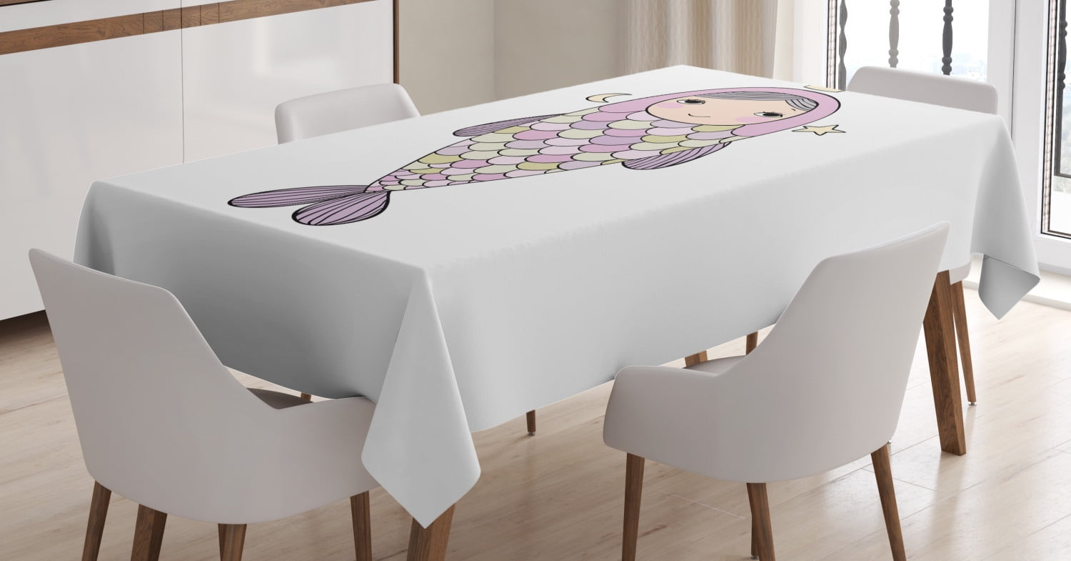 Mermaid Tablecloth, Fantasy Sea Life Mythological Character Girl in ...