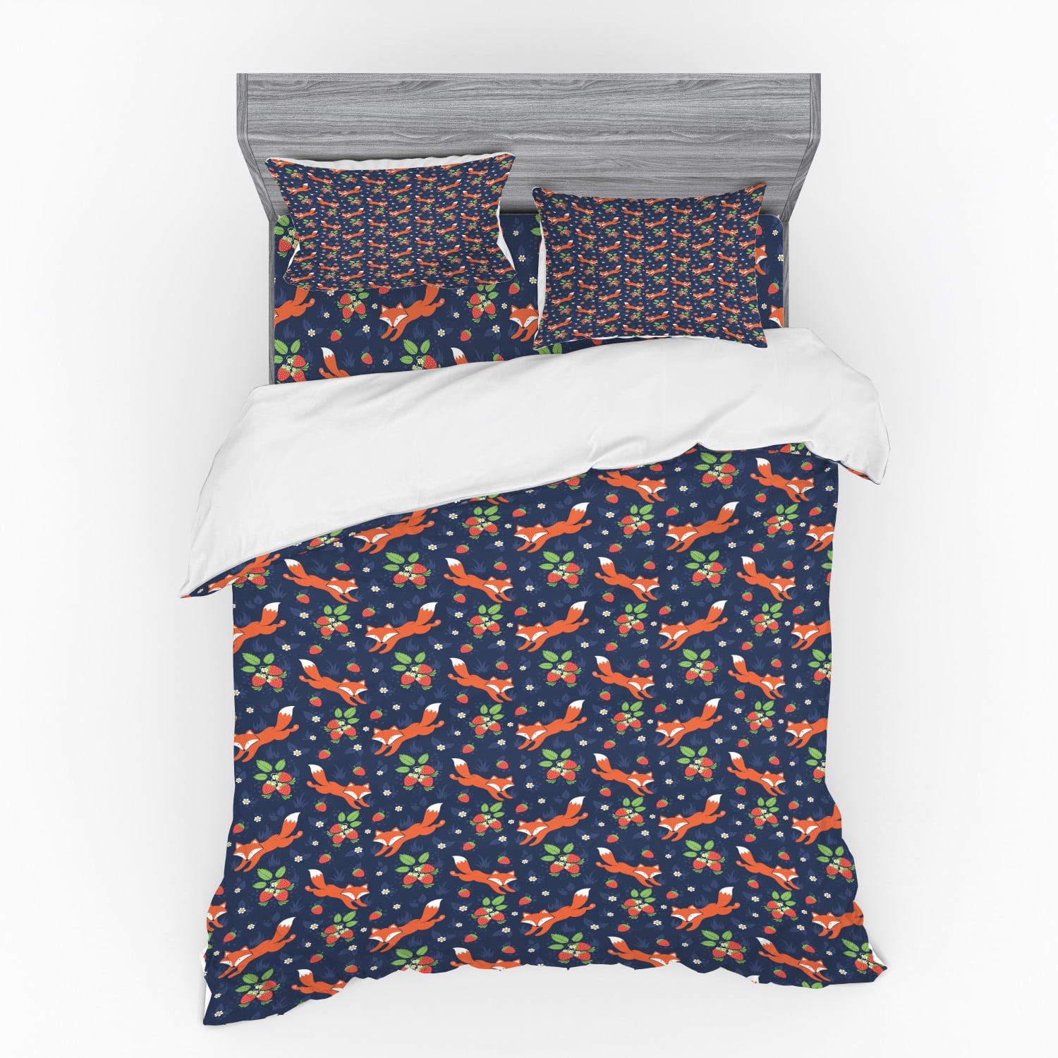 Ambesonne Fox Bedding Set 4 Pcs, Animal and Strawberries, Queen, Dark ...