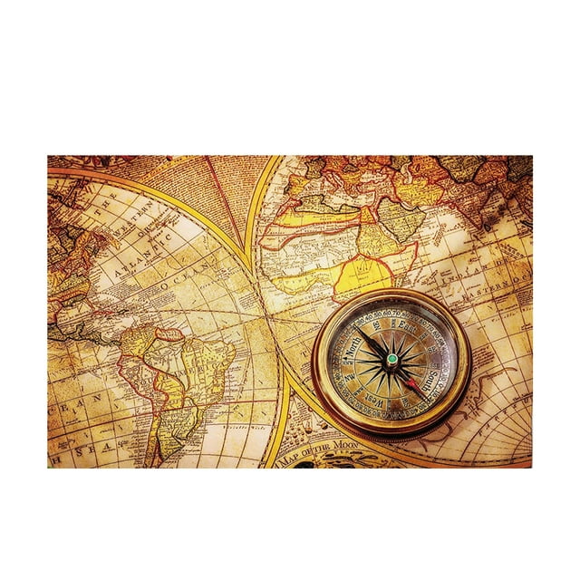 Antique Tapestry, Compass on an World Map Historic Borders Century-Old ...