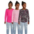 Wonder Nation Girls Kid Tough Tee with Long Sleeves, 3-Pack, Sizes 4-18 ...