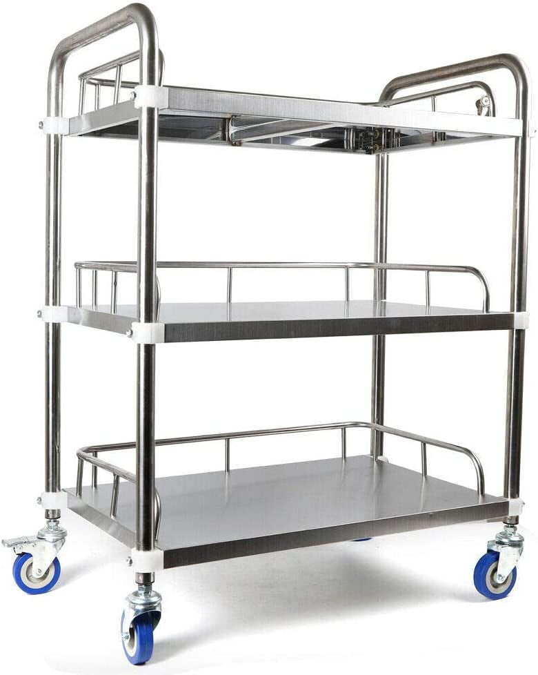 WUZSTAR 3 Layer Lab Medical Vehicle Stainless Steel Rolling Cart ...