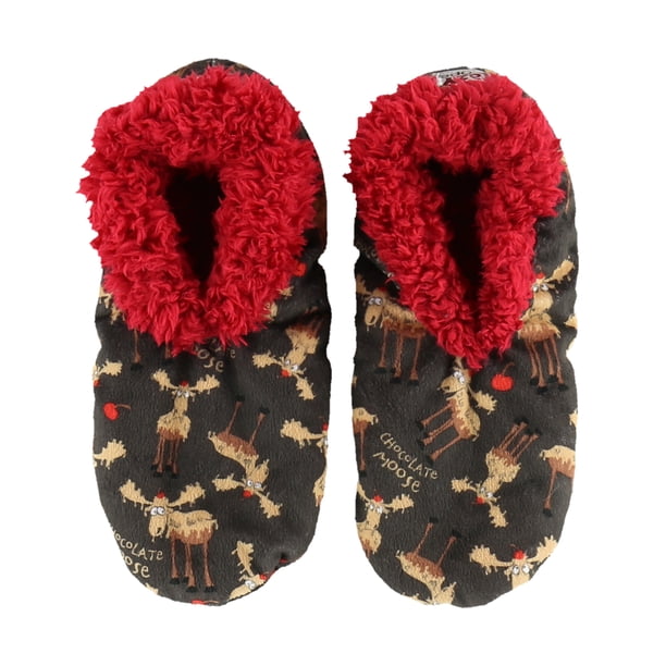 LazyOne Fuzzy Slippers for Women, Chocolate Moose, Non-Skid - Walmart.com