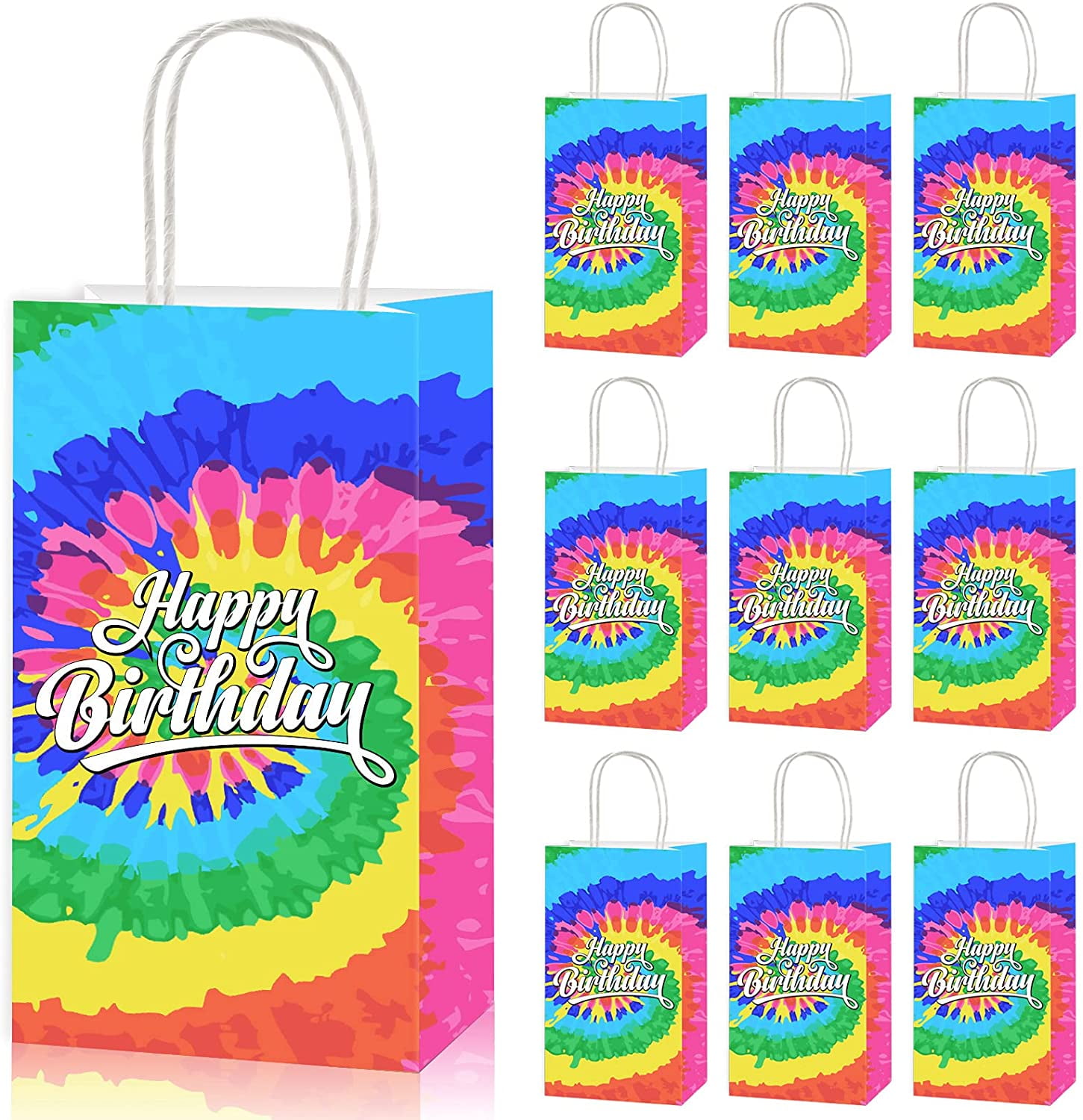 12 Pieces Tie Dye Party Gift Treat Bag Candy Goodie Favor Bags with Handle for Retro Back in 60 ...