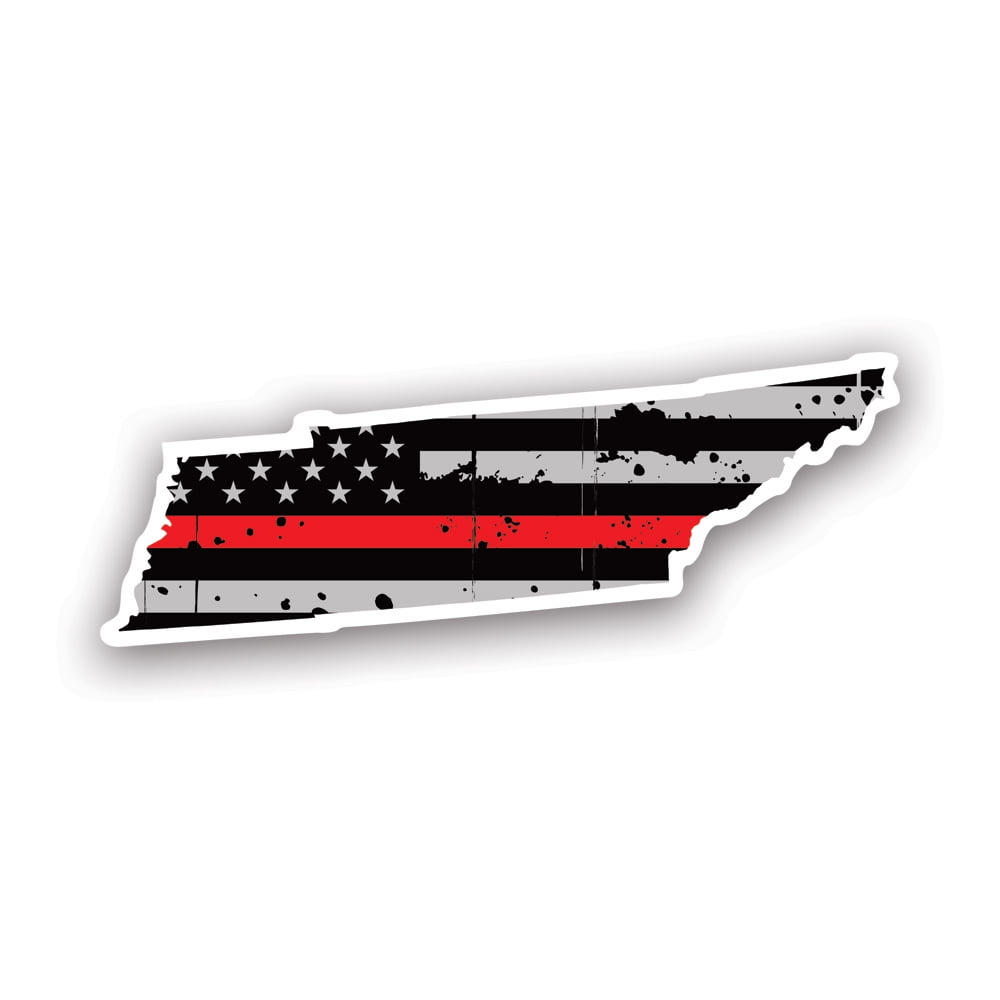 Distressed Thin Red Line Tennessee State Shaped Subdued US Flag Sticker ...