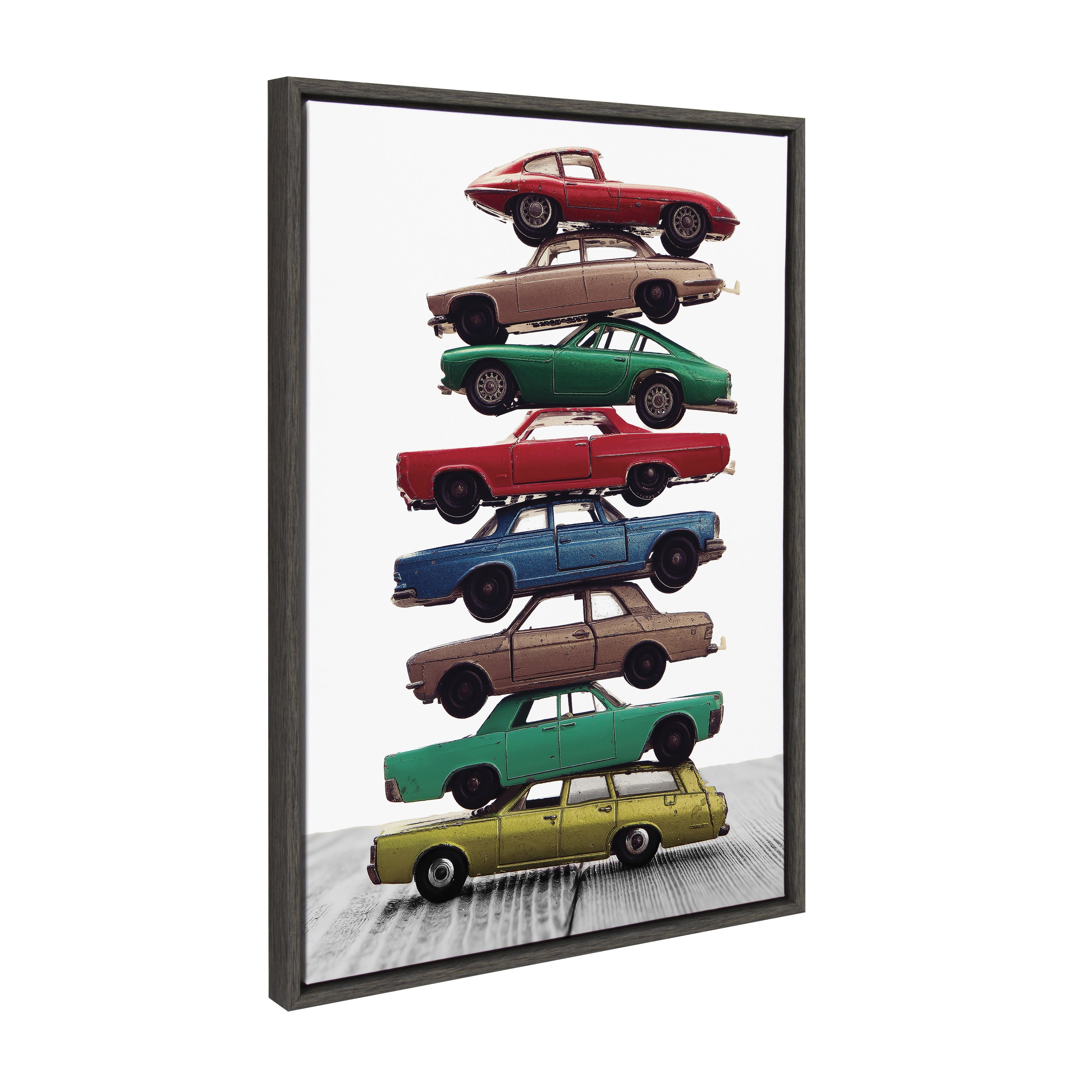 Kate and Laurel Sylvie Stacked Cars Vertical Framed Canvas Wall Art by ...