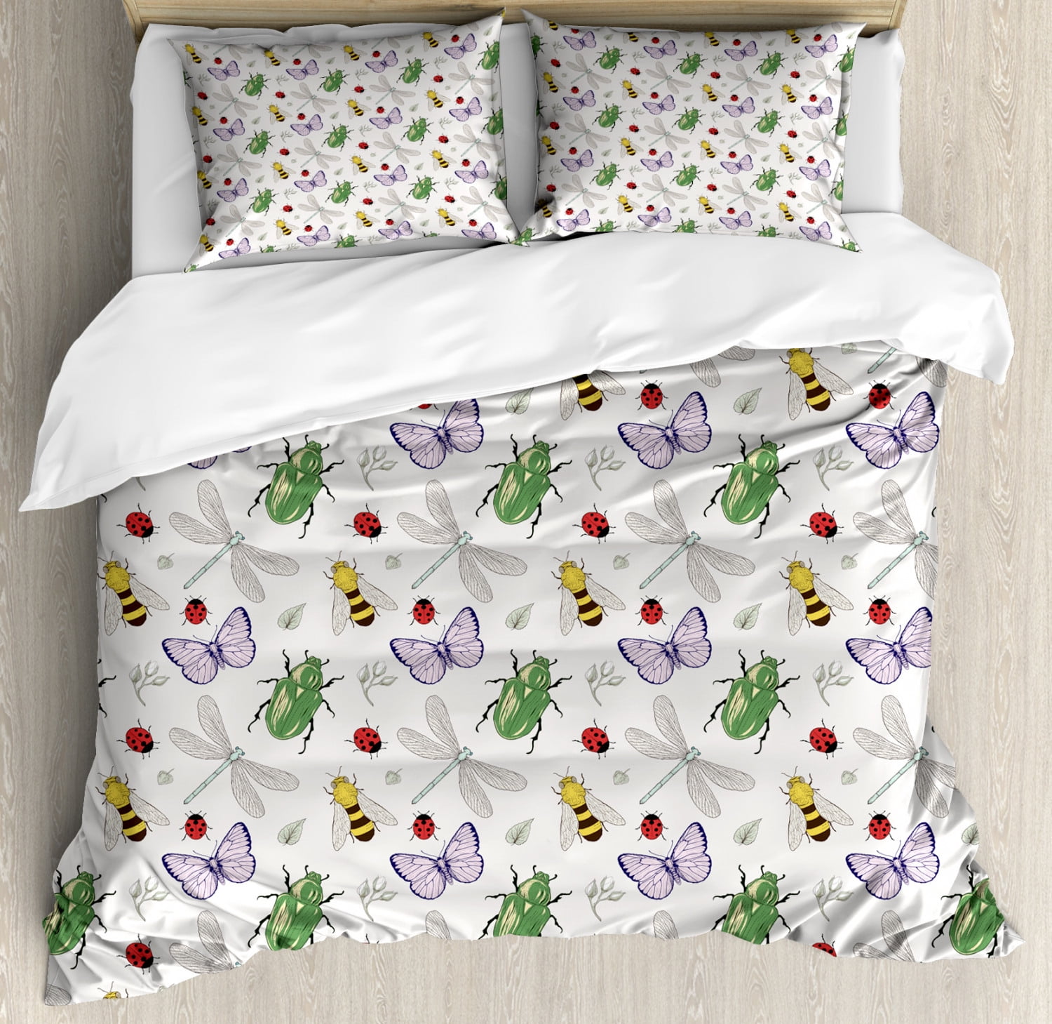 Animals Duvet Cover Set Queen Size, Various Insects Pattern Butterflies ...
