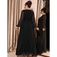 Black Plus Size V-Neck Flowy Long Sleeve Maxi Dress For Elegant Evening ...