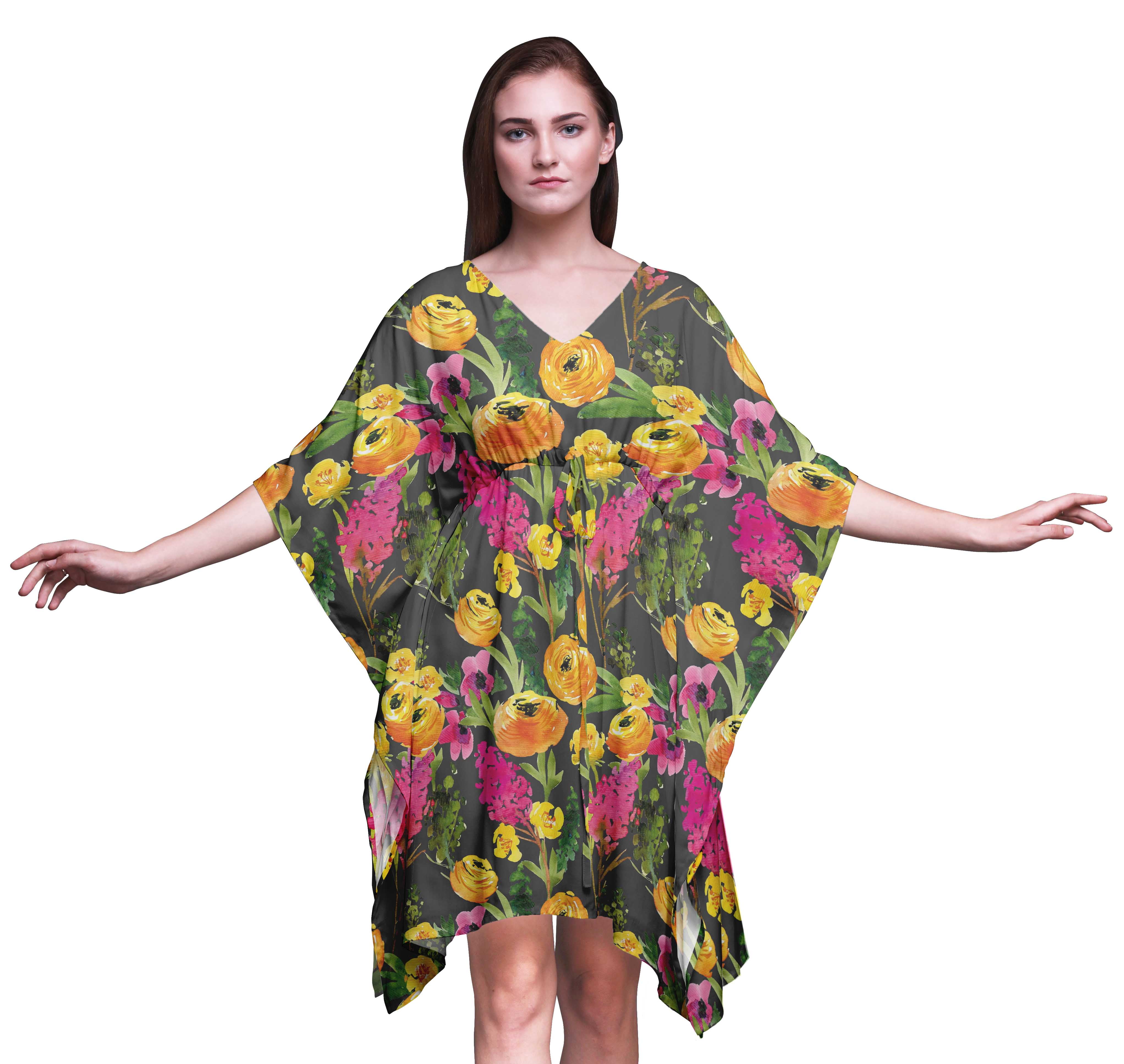 Bimba Flower Beach Kaftan Bikini Cover up Womenâ€™s Midi Dress Short ...