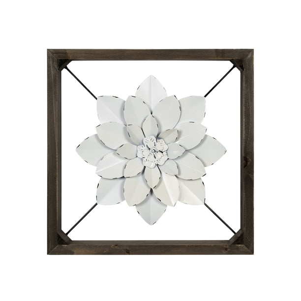 Stratton Home Decor Farmhouse White Framed Metal Flower Wall Decor ...
