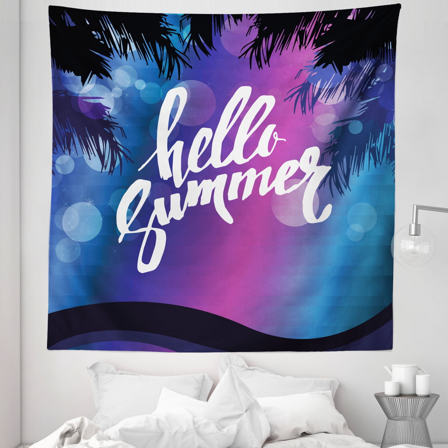 Hello Summer Tapestry, Vivid Colors of the Night with Palm Tree ...