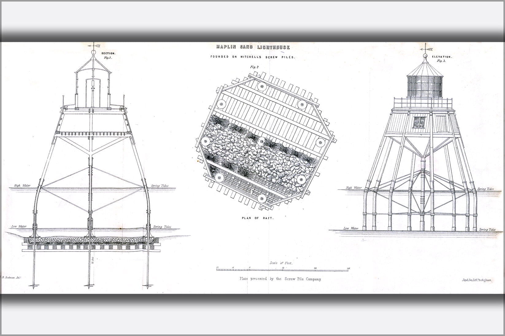 24"x36" Gallery Poster, Maplin Sands Lighthouse founded on Mitchells ...