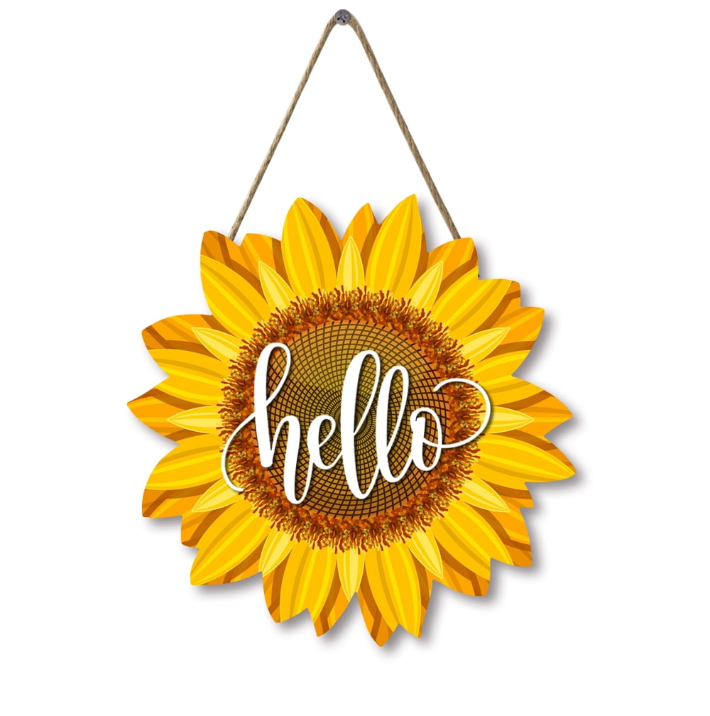 Sunflower Hello Wood Door Hanger 12 Inch Large Wooden Flower Sign ...