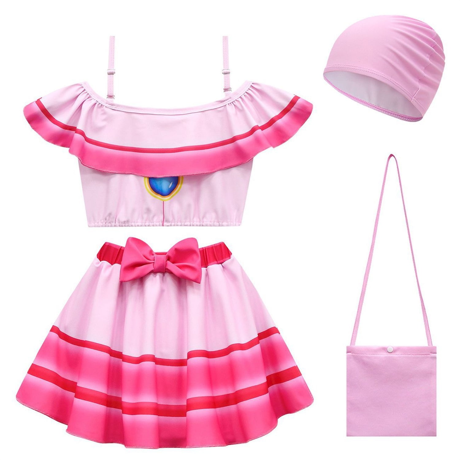 Girls Princess Swimsuit Two Piece Kids Princess Peach Swimsuit Ruffles ...