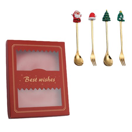 Hongchun Stainless Steel Christmas Spoon Set Santa Xmas Tree Gold ...
