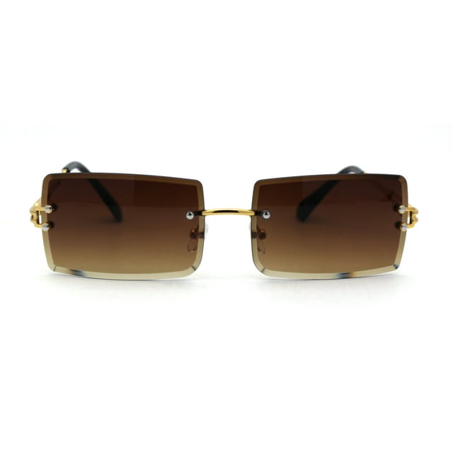 Mens Luxury Rimless Squared Rectangular Fashion Sunglasses Gold Brown ...