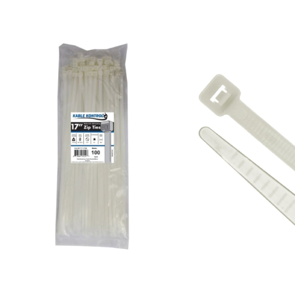 Kable Kontrol Clear Zip Ties - 17" Inch Long Heavy Duty - Natural Nylon ...
