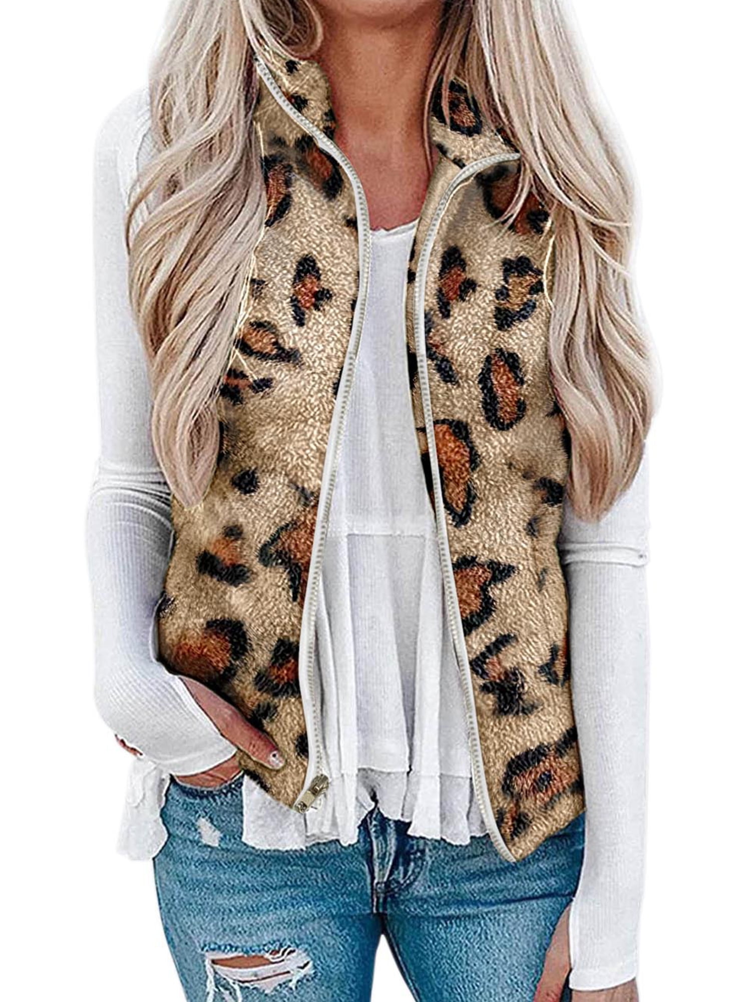 Lumento Women Loose Winter Warm Jacket Vest Plush Zip-Up Sherpa Jackets ...
