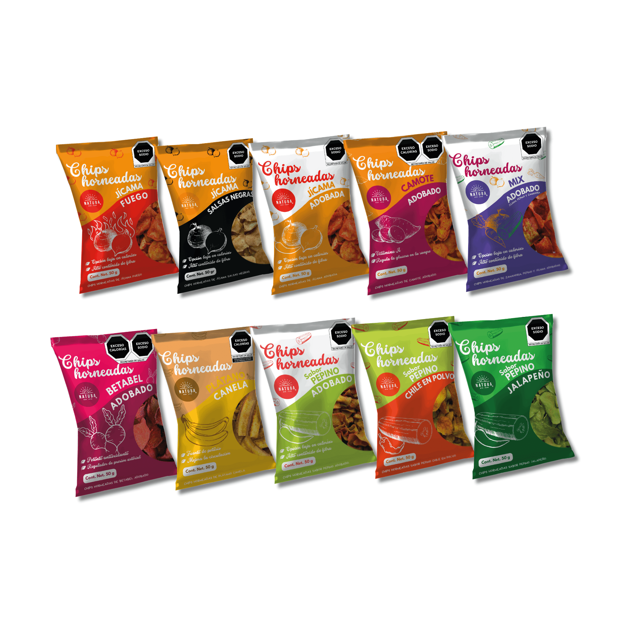 Botana Natuba Paquete de Papas de Vegetales Horneadas 10 Pack de 50g ...