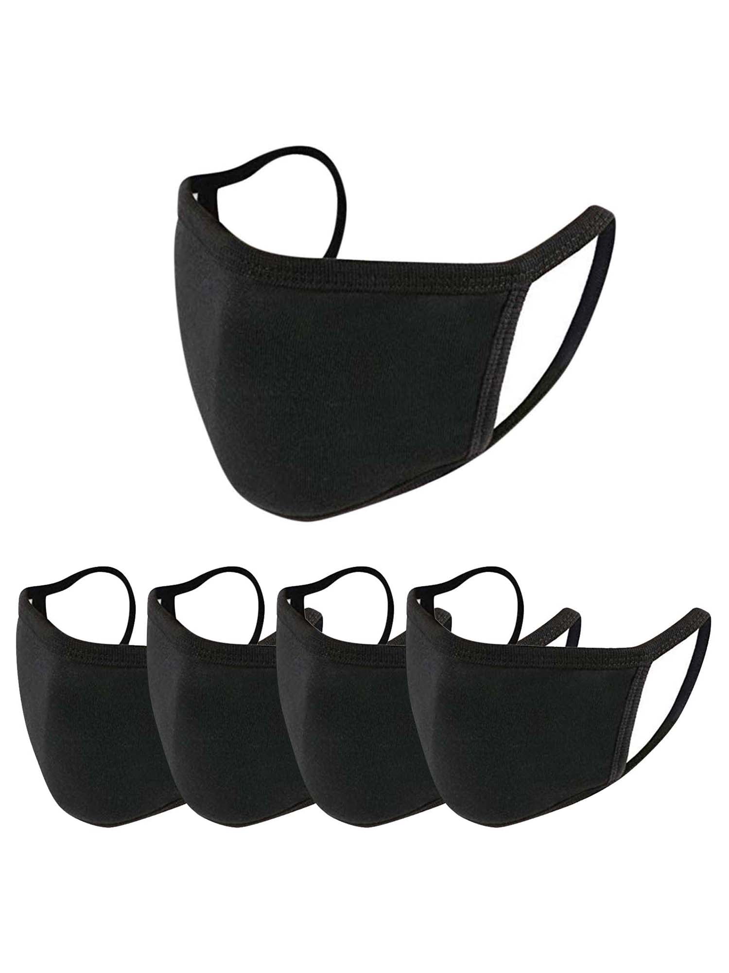 5 Pack Unisex Face Mask Black Washable Reusable Mouth Mask Cover Fabric ...