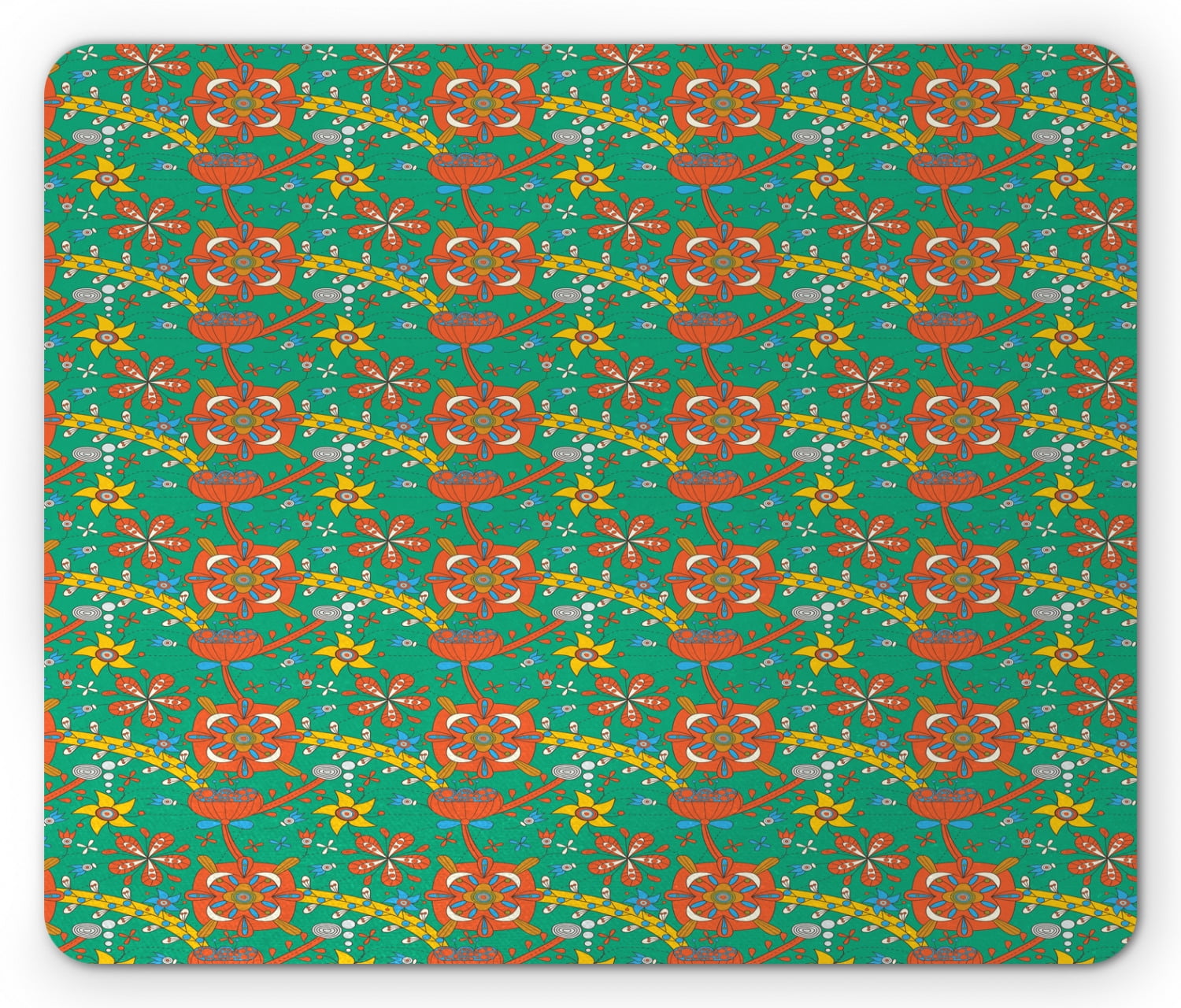 Colorful Mouse Pad, Doodle Style Flower Drawing with Stripes and Dots ...