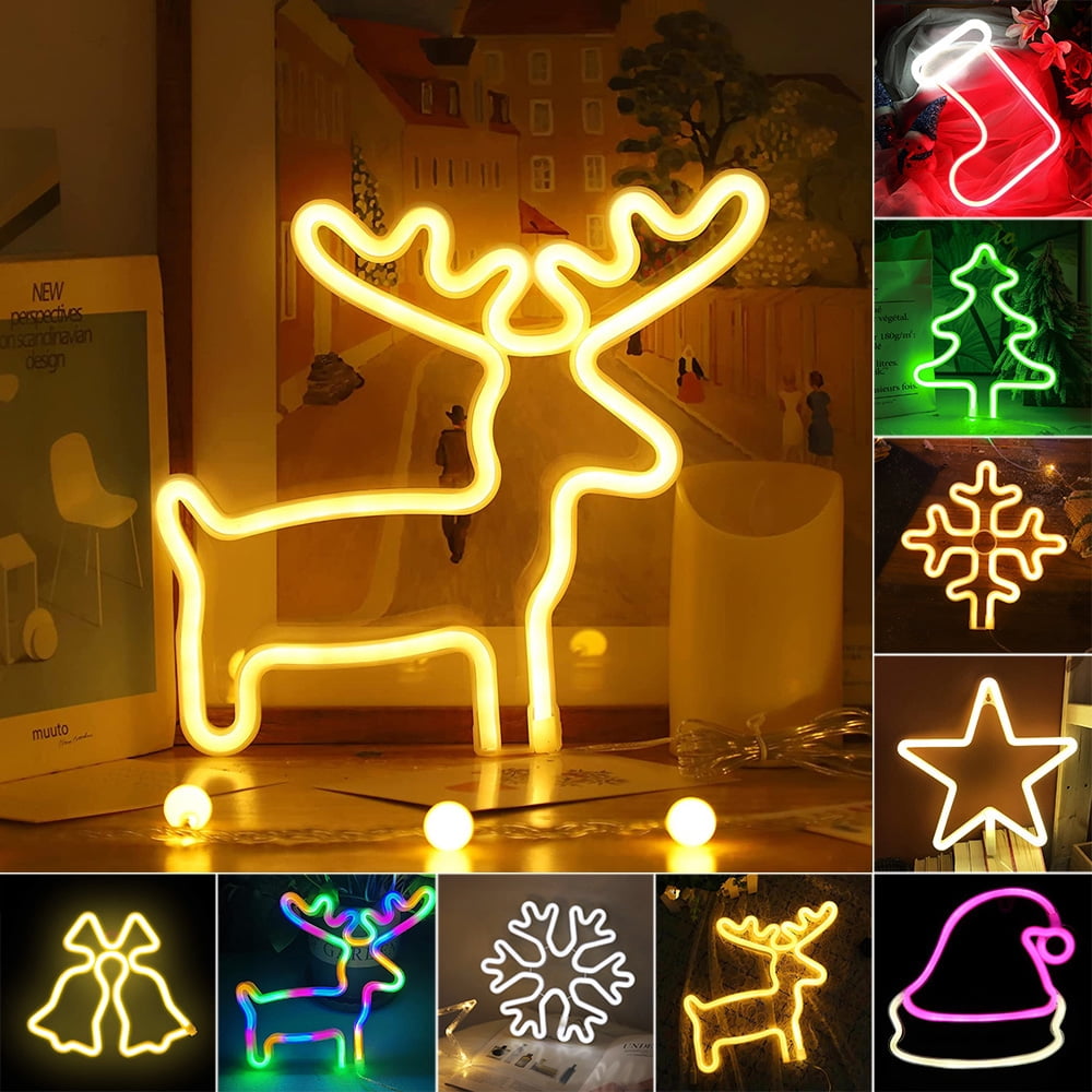 KBOOK LED Neon Sign Lights Christmas Shaped Neon Lights Tree Jingle ...