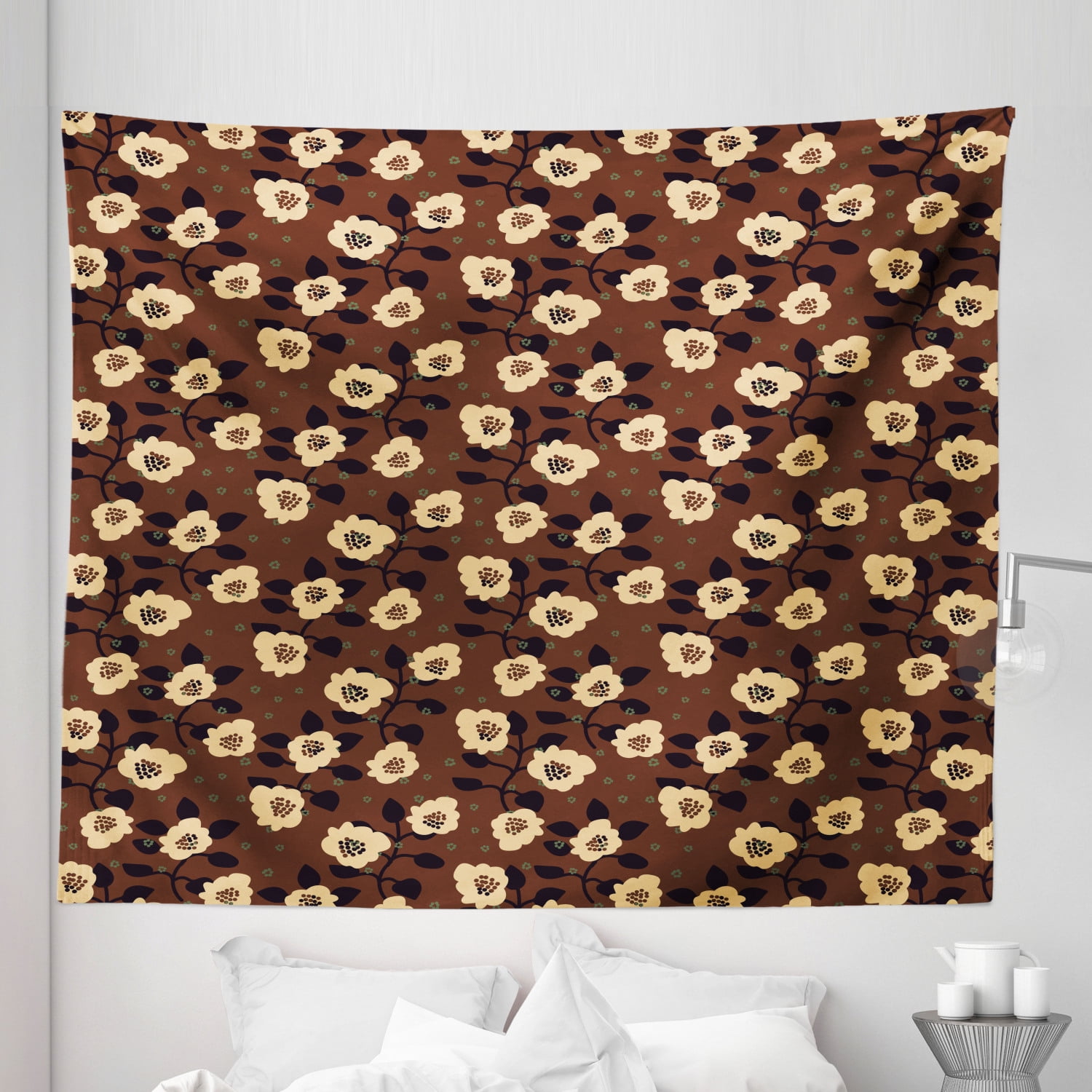 Dark Floral Tapestry, Vintage Earthy Flowers Orderly Repeated Pattern ...