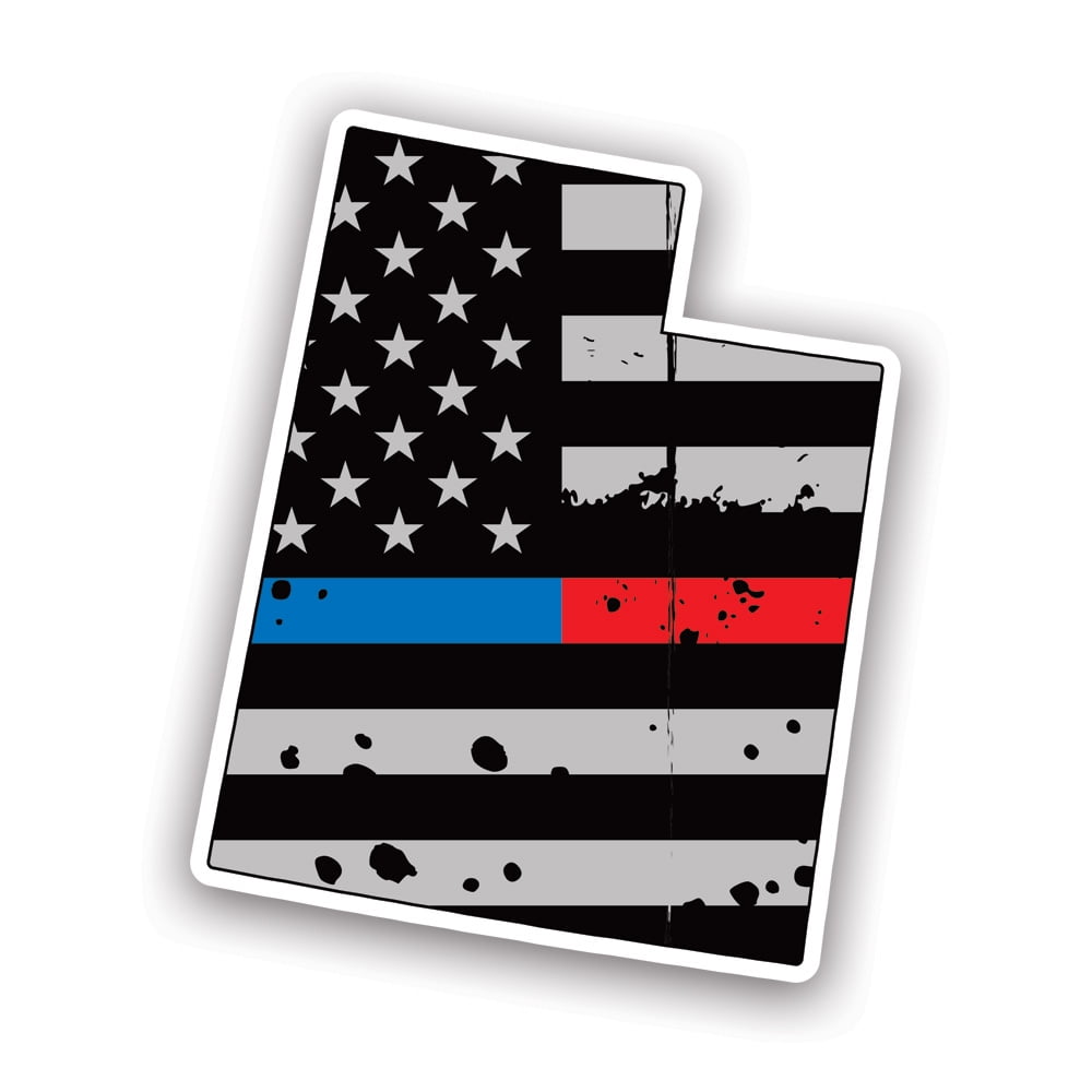 Distressed Thin Blue Red Line Utah State Shaped Subdued US Flag Sticker ...