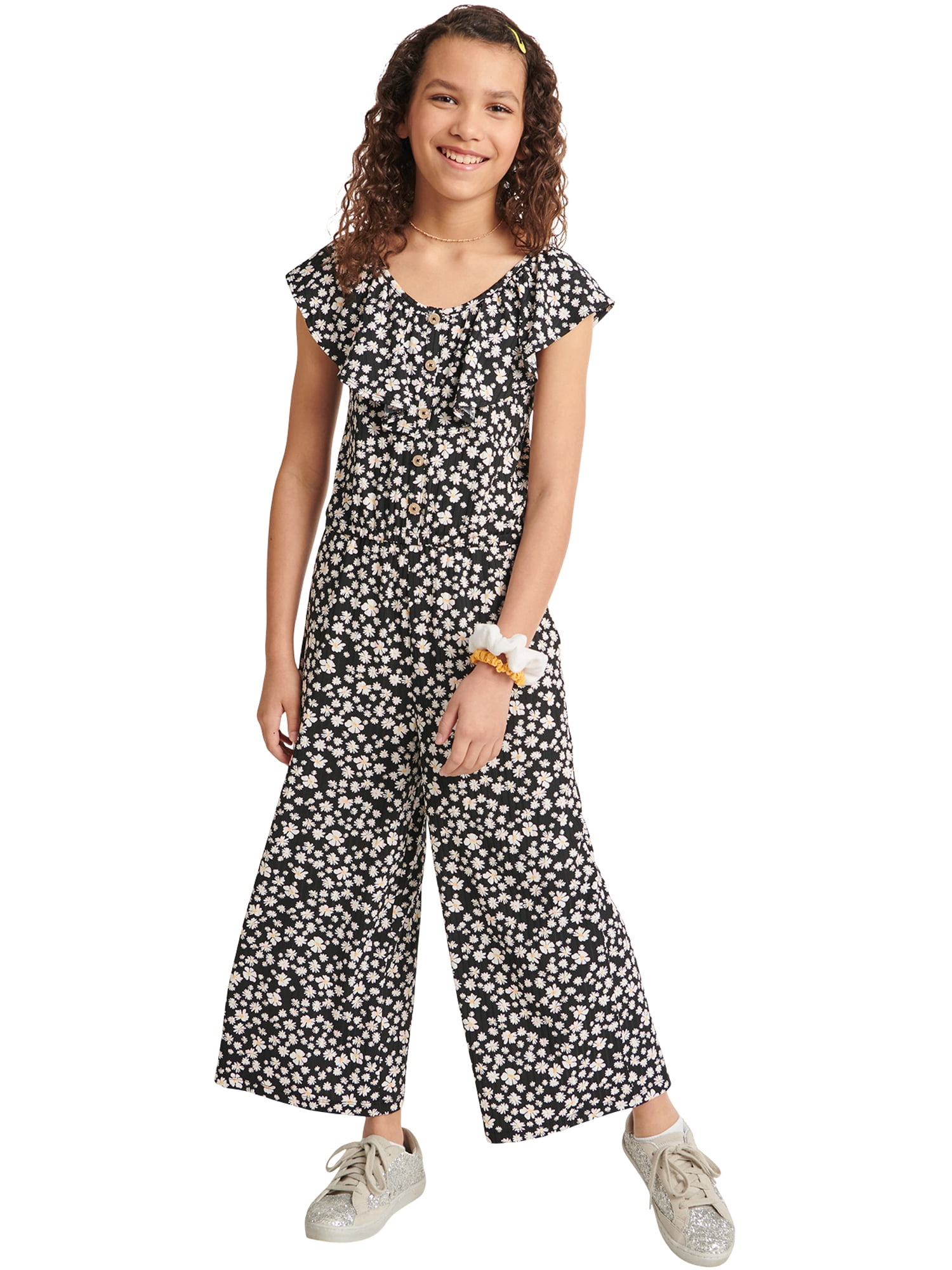 Justice Girls Button Front Ruffle Neckline Jumpsuit, Sizes XS-XLP ...