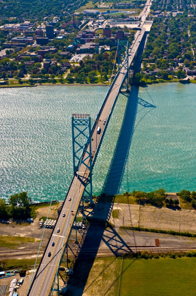 Aerial view of Ambassador Bridge Detroit Wayne County Michigan USA ...