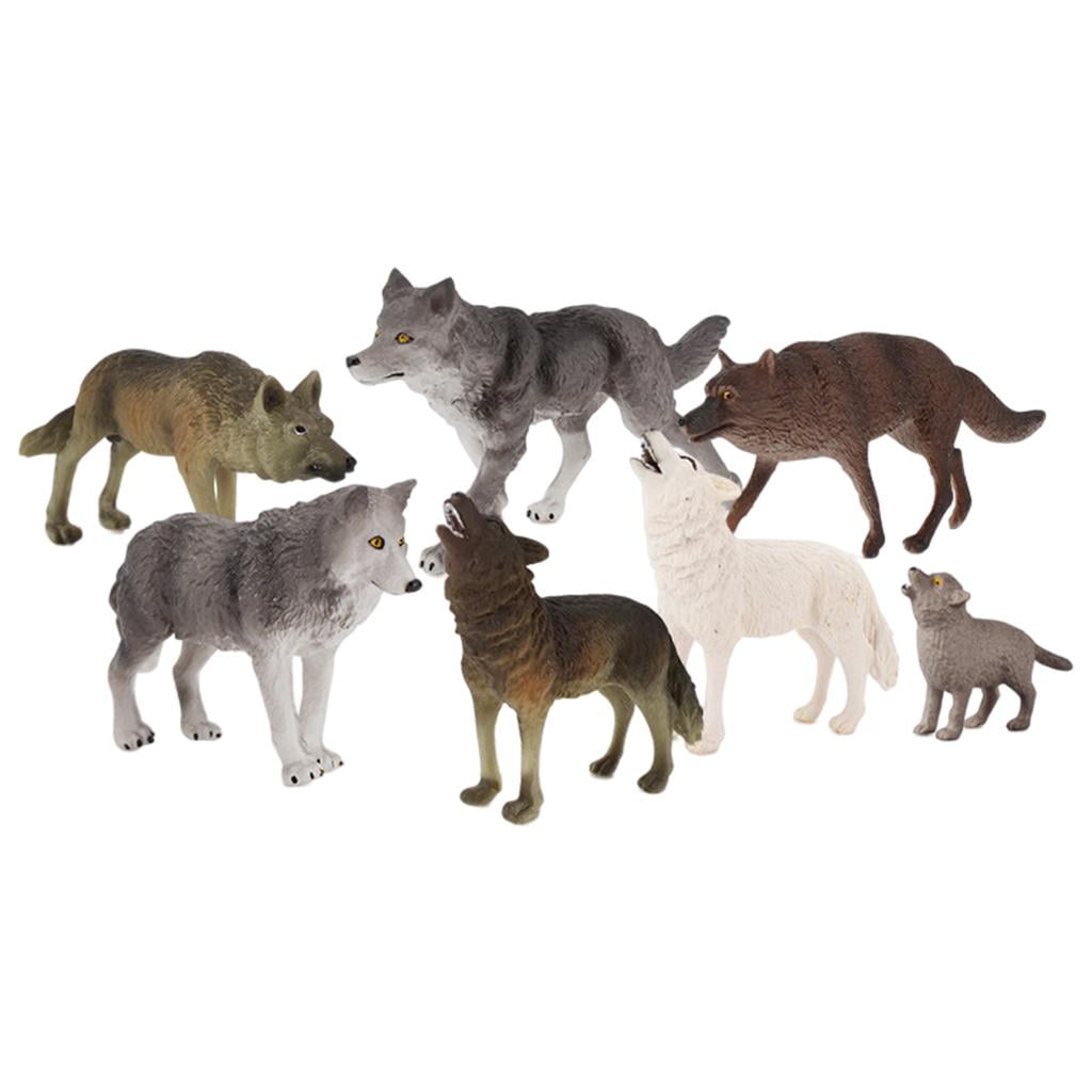 7Pcs Realistic Wolf Figurine Toy Preschool Toy Miniature Creatures for ...