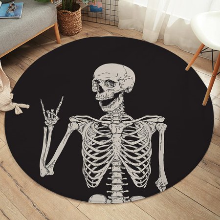 Black and White Round Area Rug Human Skeleton Posing Pattern Non ...