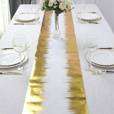 BalsaCircle White 11x108 in Non Woven Fabric Table Runner Gold Metallic ...
