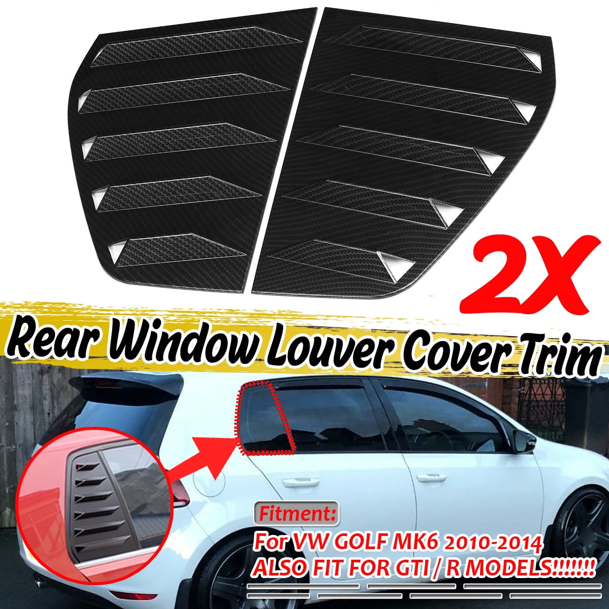 For VW GOLF MK6 2010-2014 Carbon Fiber Look Rear Window Louver Shutter ...