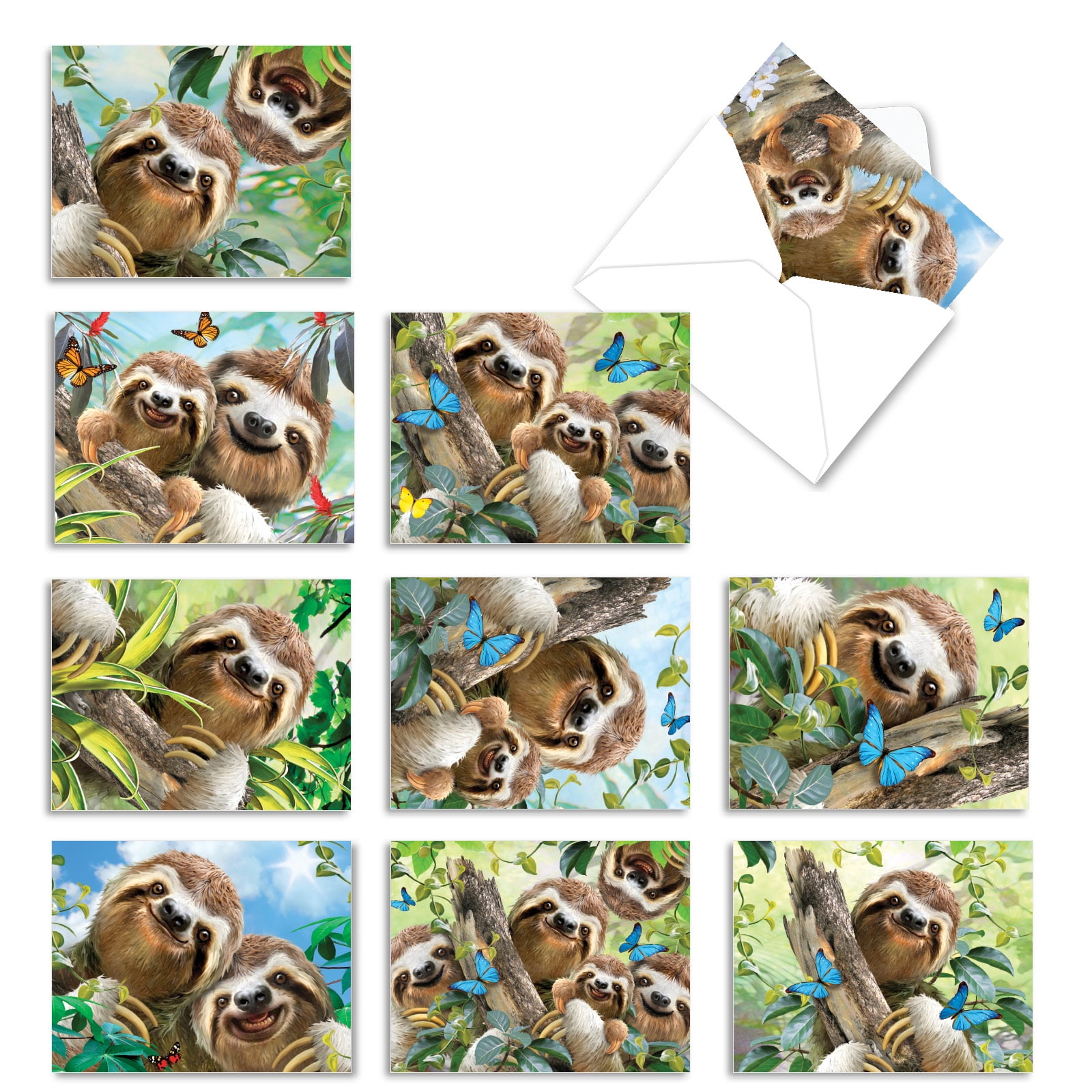 10 Blank All Occasion Cards Pack - Smiling Sloths - Walmart.com