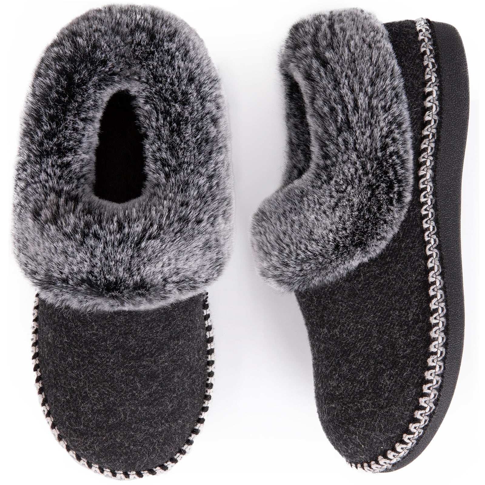 EverFoams Ladies' Luxury Wool Memory Foam Slippers with Fluffy Faux Fur ...