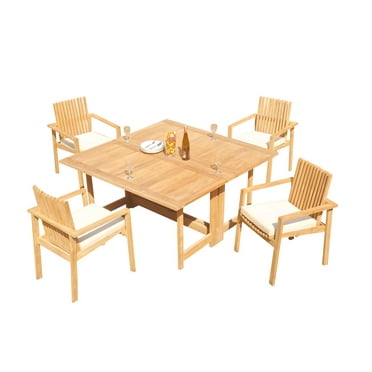 Grade-A Teak Dining Set: 4 Seater 5 Pc: 36" Round Table And 4 Clipper ...