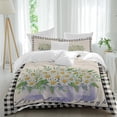 4 Piece Duvet Cover Set Cal king, Daisy Flower on Vintage Linen Black ...