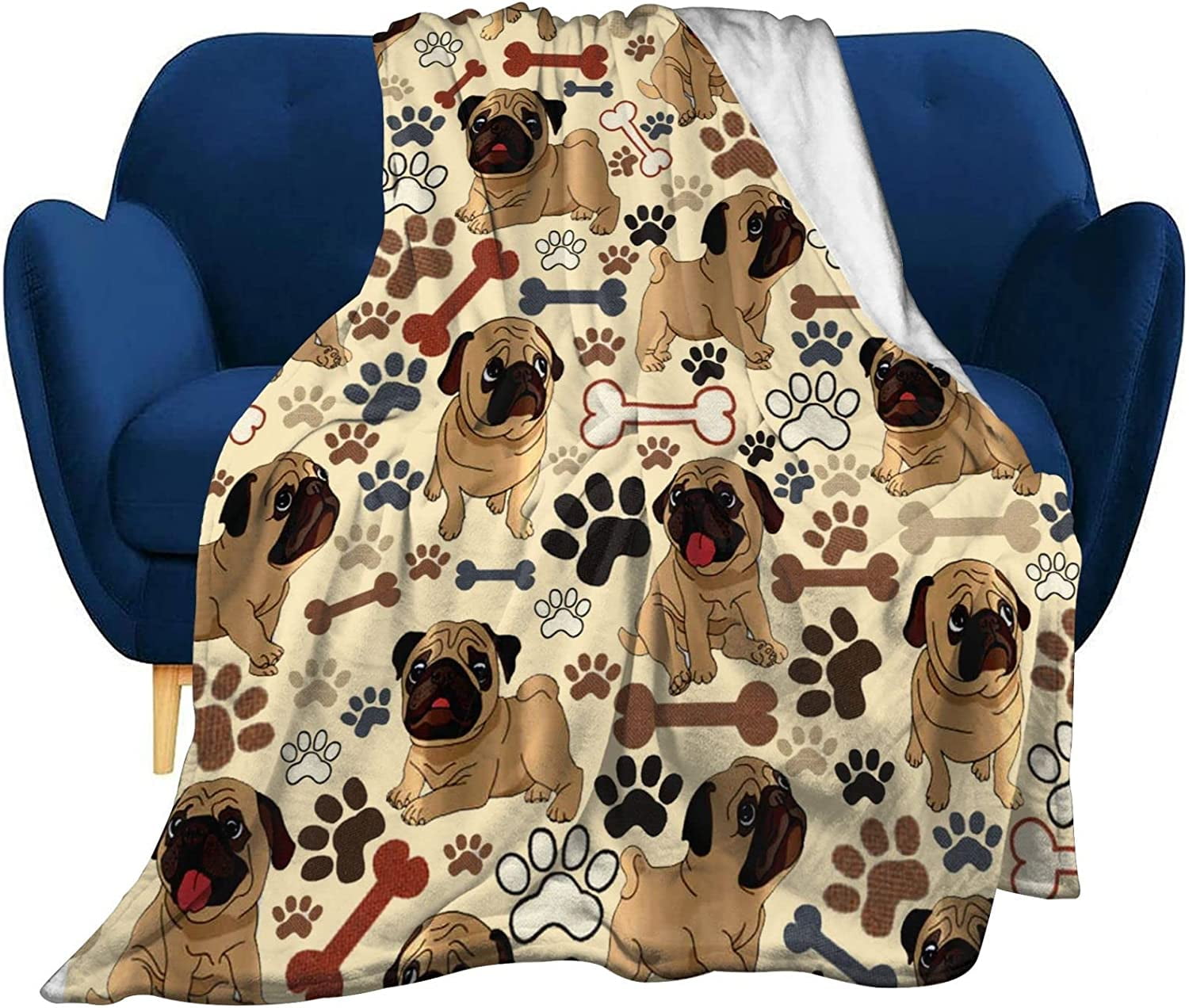 Pug Blanket Warm Fuzzy Throw Blanket Ultra Soft Bedding for Bedroom ...