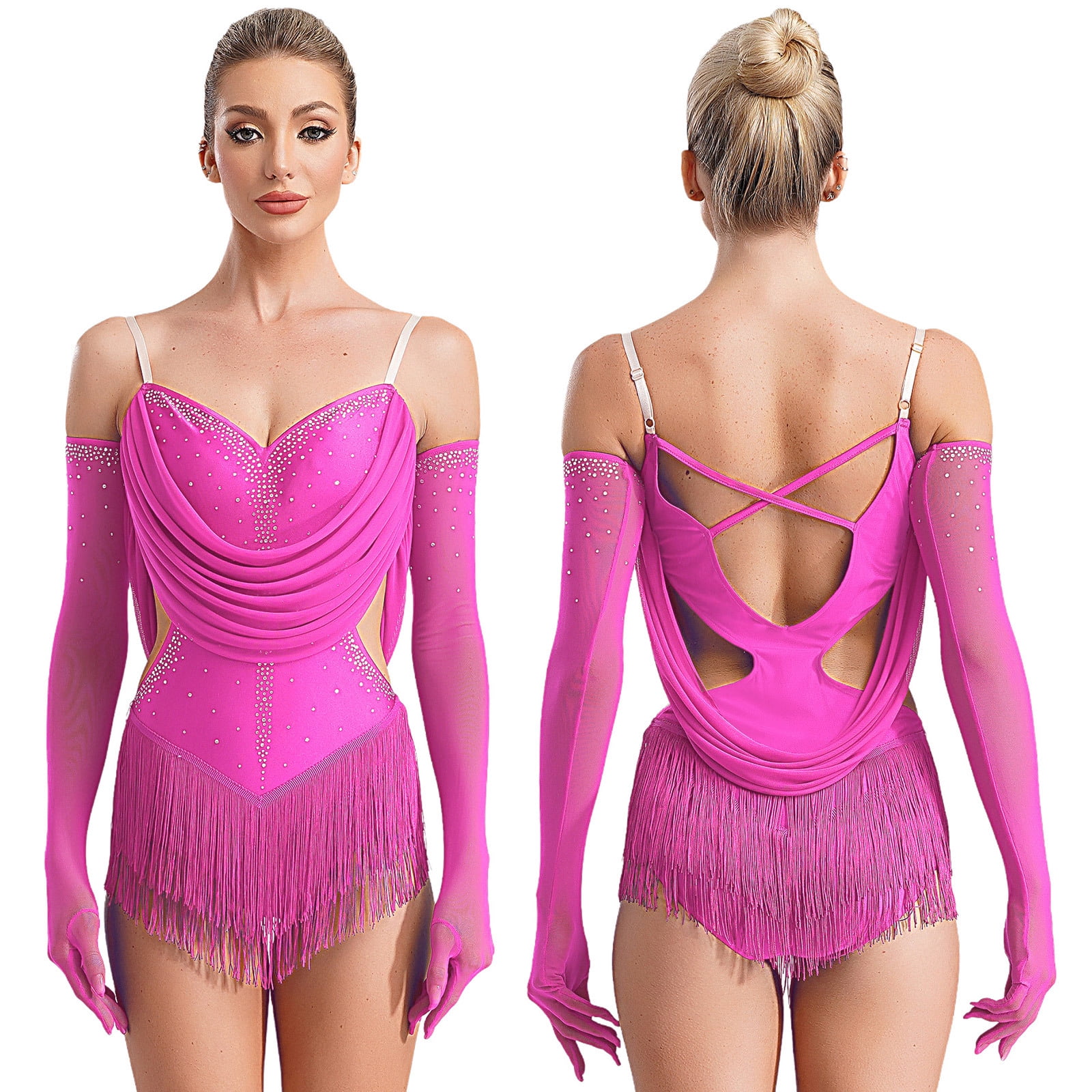 Click here for Yizyif Fringed Leotard For Women Rhinestones Latin... prices