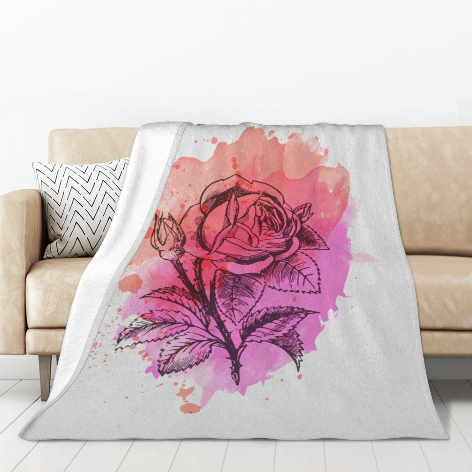 XMXT Throw Blankets, Rose Flower Watercolor Print Bed Blanket for ...