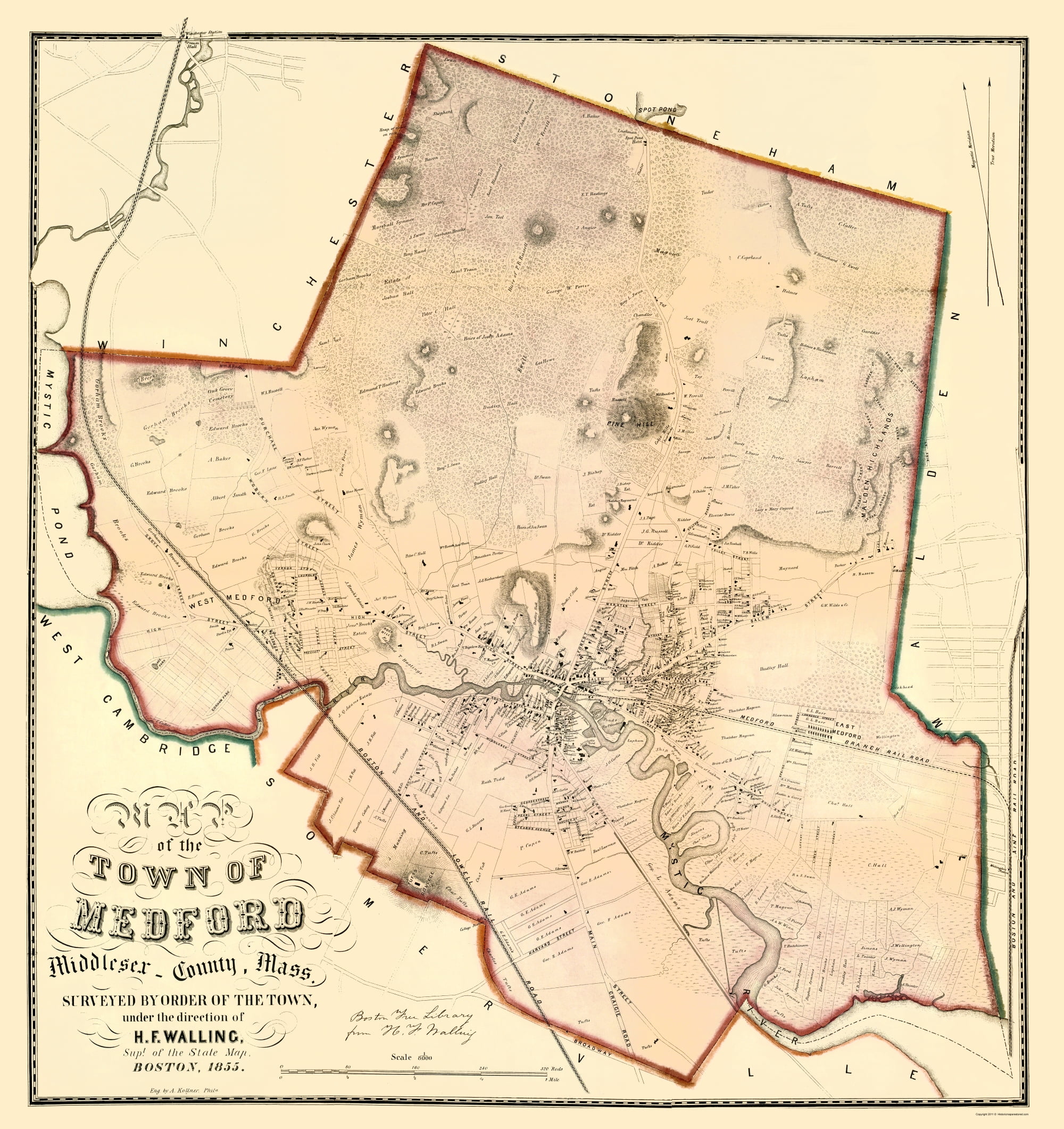 Medford Massachusetts County - Walling 1855 - 23.00 x 24.39 - Matte ...