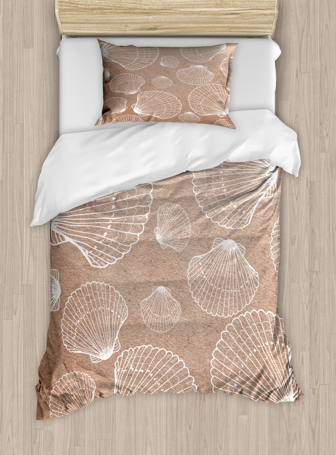 Seashell Duvet Cover Set Twin Size, Nautical Composition with Outline ...