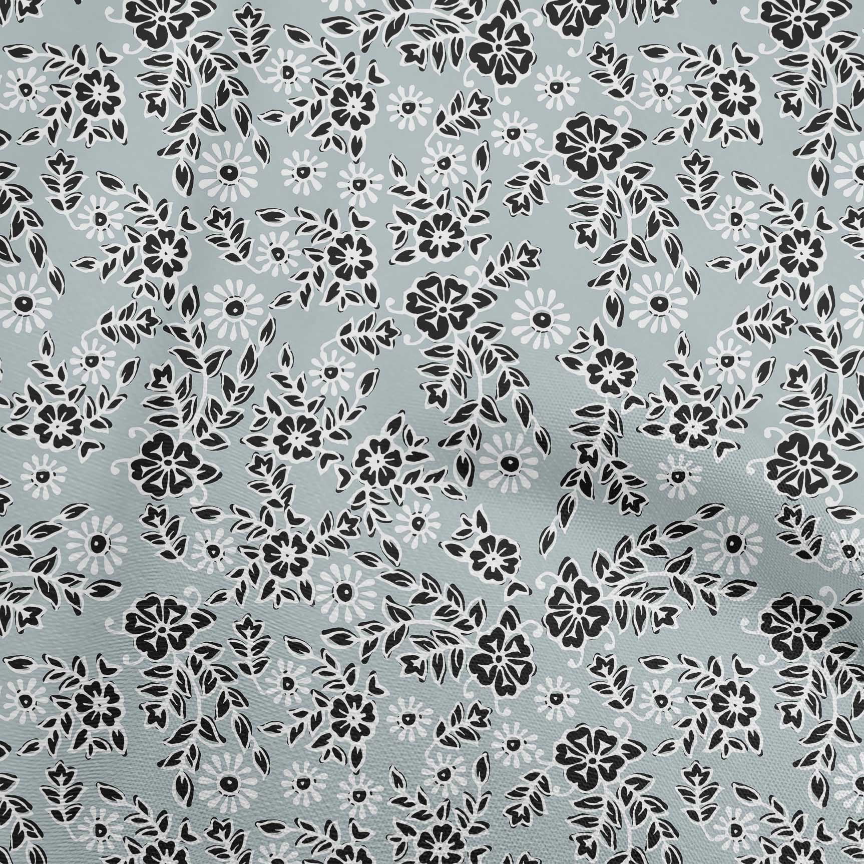 oneOone Polyester Spandex Grayish Blue Fabric Asian Block Floral ...