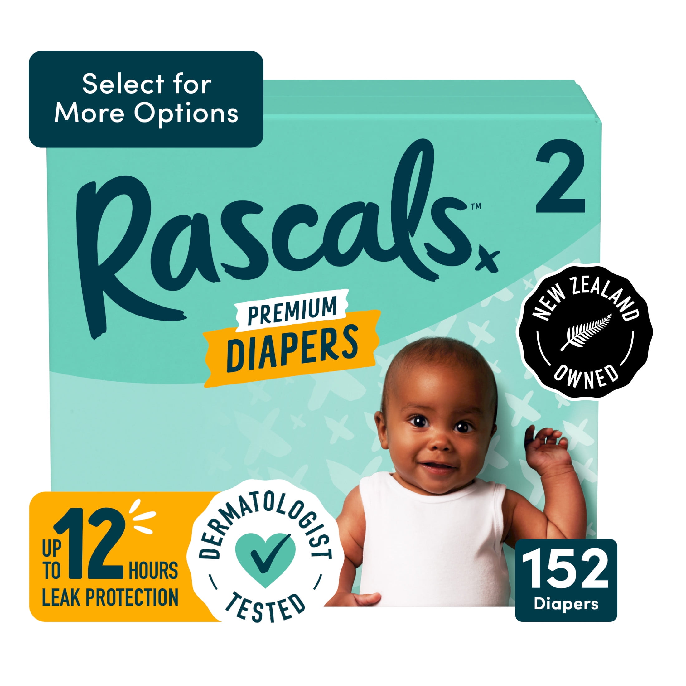 Rascals Premium Absorbent Baby Diapers, Size 2, Carton, 152 Count ...