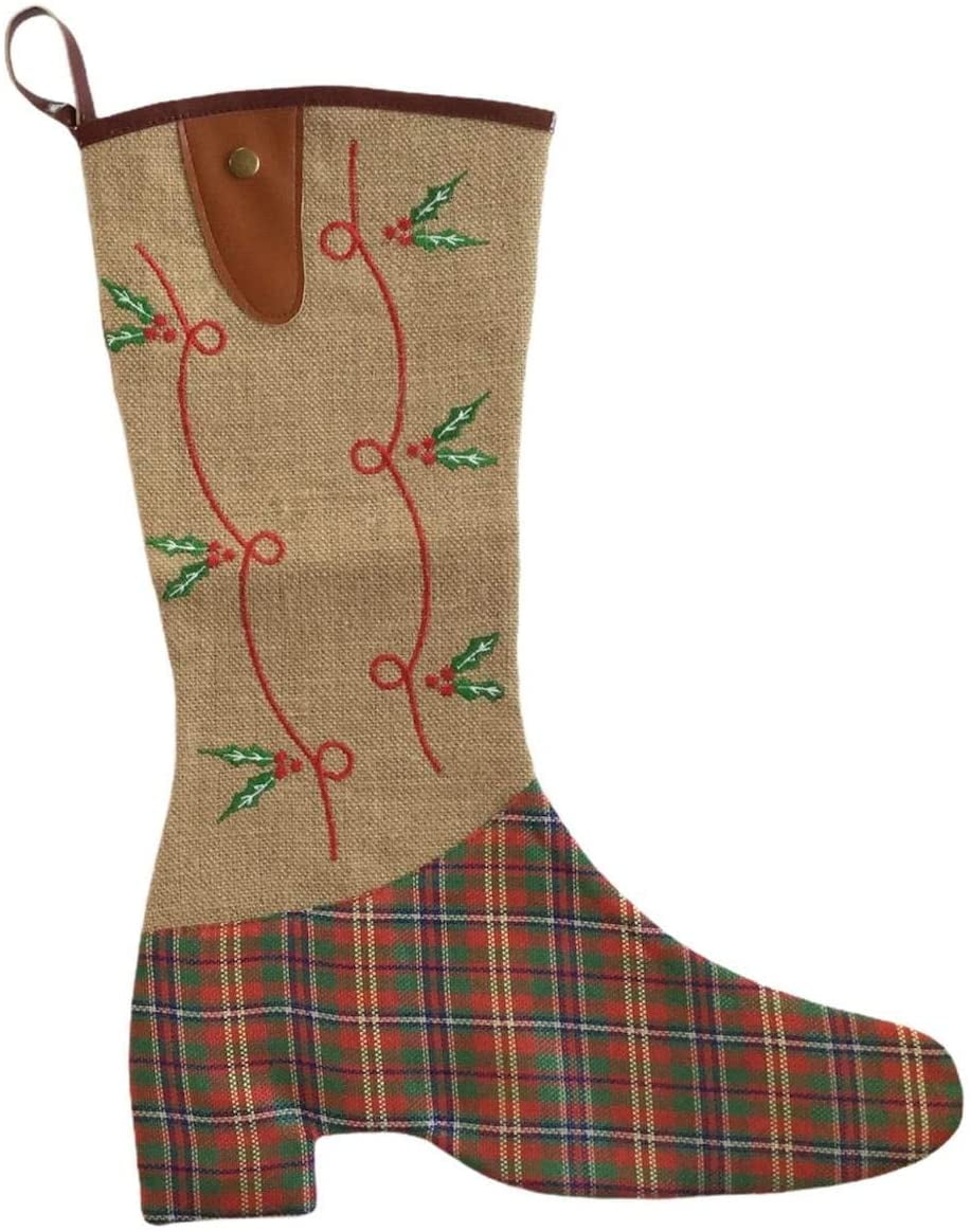 Western Theme Cowgirl Cowboy Boot Christmas Stocking Embroidered ...