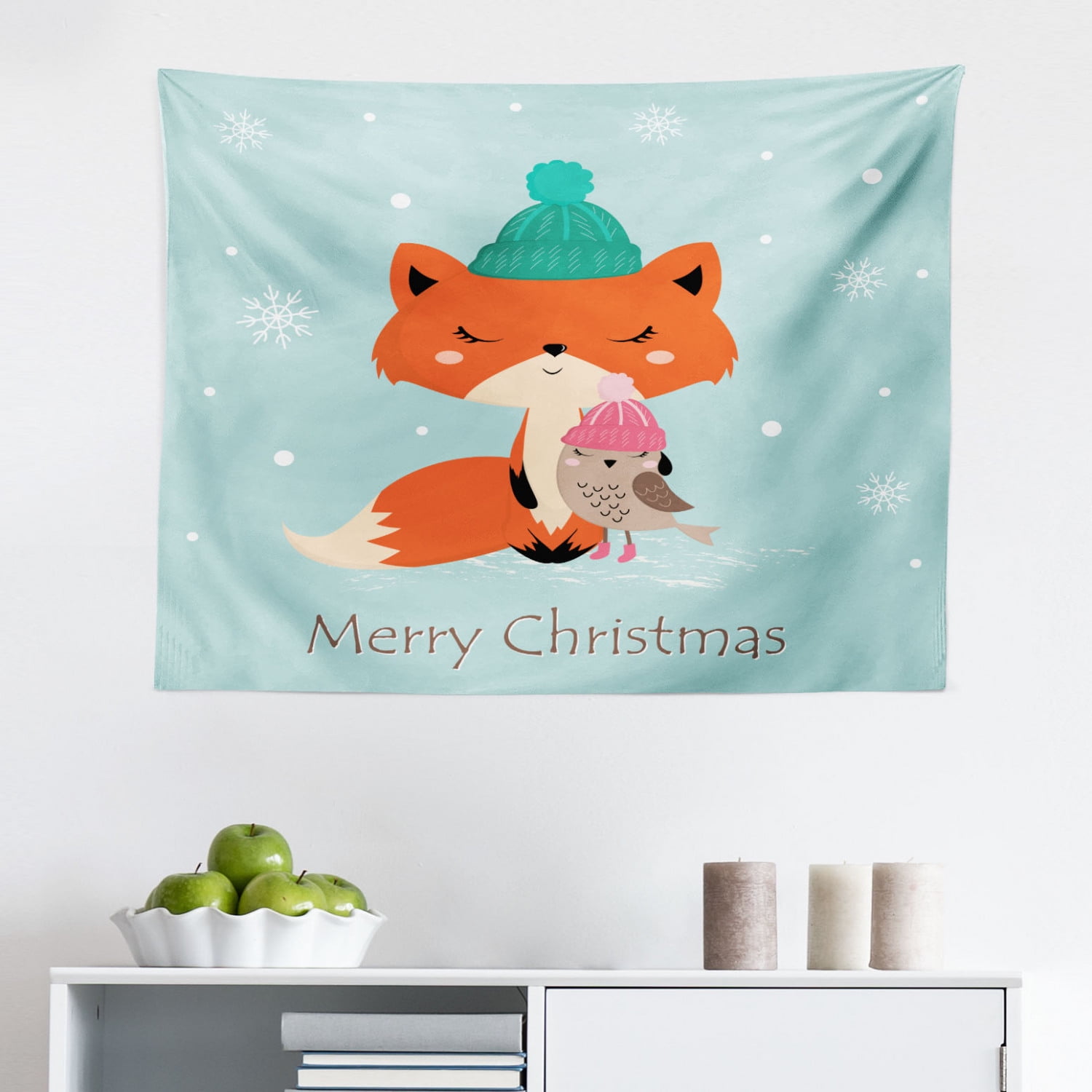 Fox Tapestry, Wild Animal Character with Scooter Little Repeating Trees ...